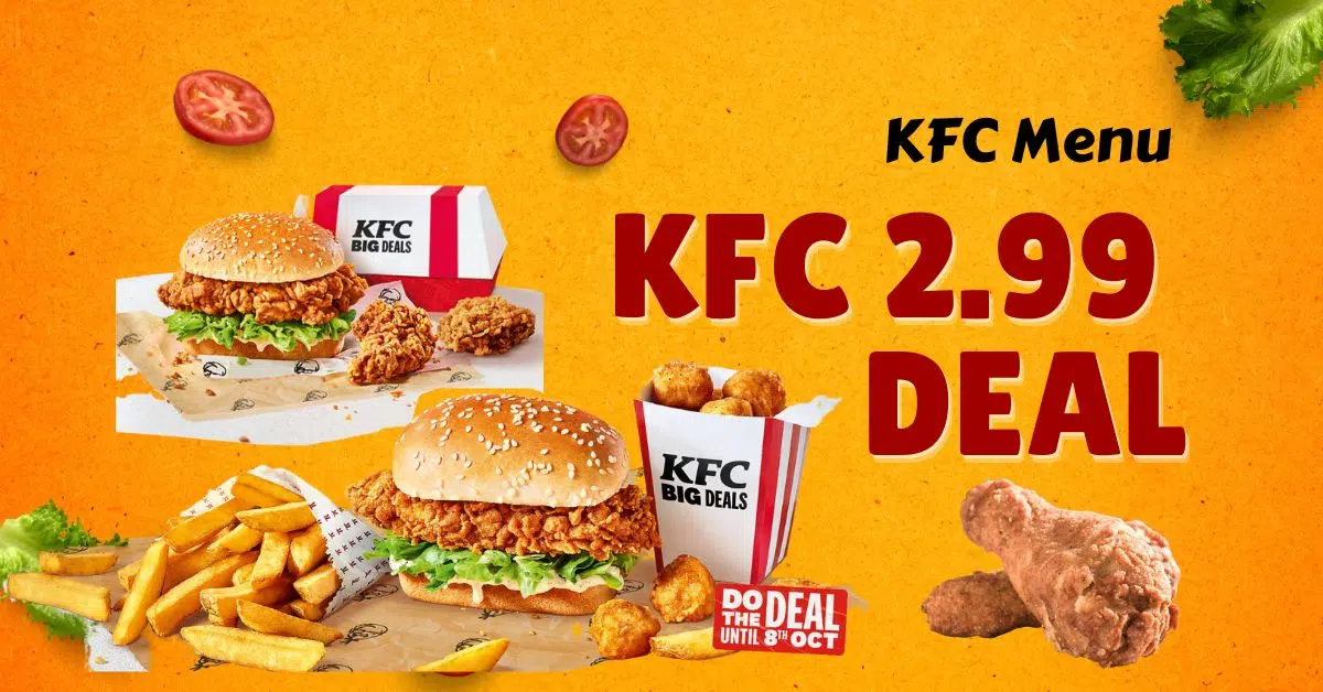 Kfc deals menu store